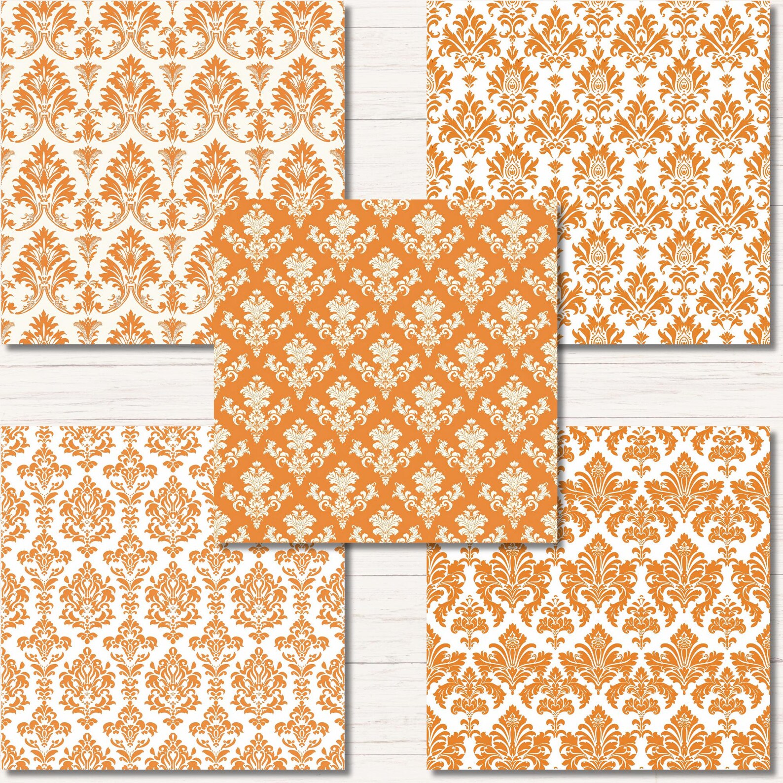 Seamless Orange Damask Digital Paper, Stylish Vintage Victorian ...