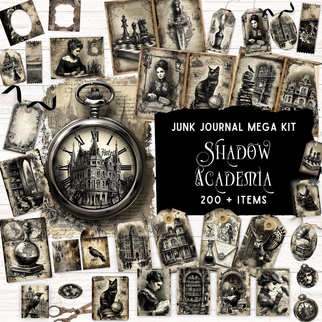 Dark Academia Junk Journal Kit, Printable Pocket Folio, Victorian ...