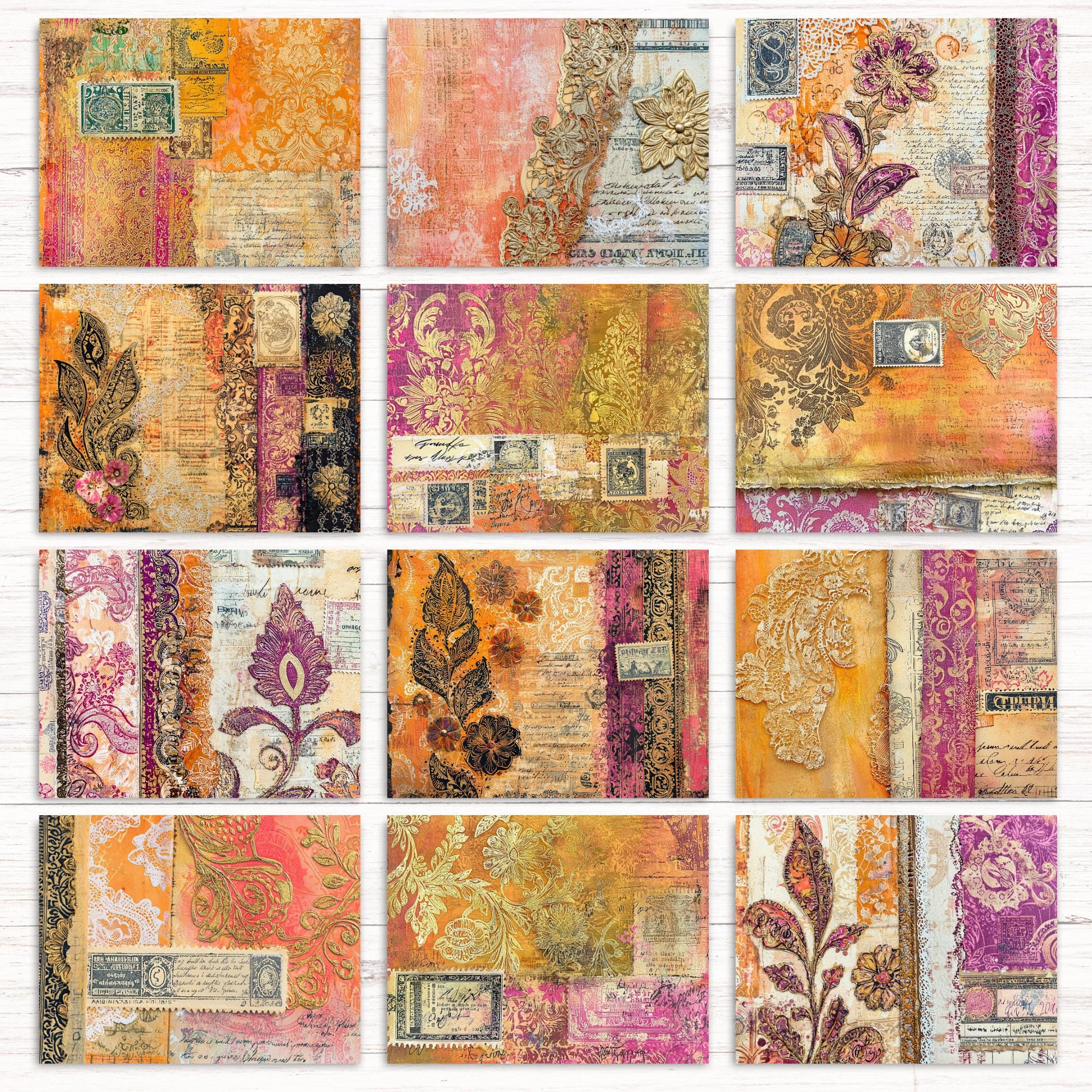 Vintage Indian Sari Scraps Collage Junk Journal Pages Antique Scrapbook ...