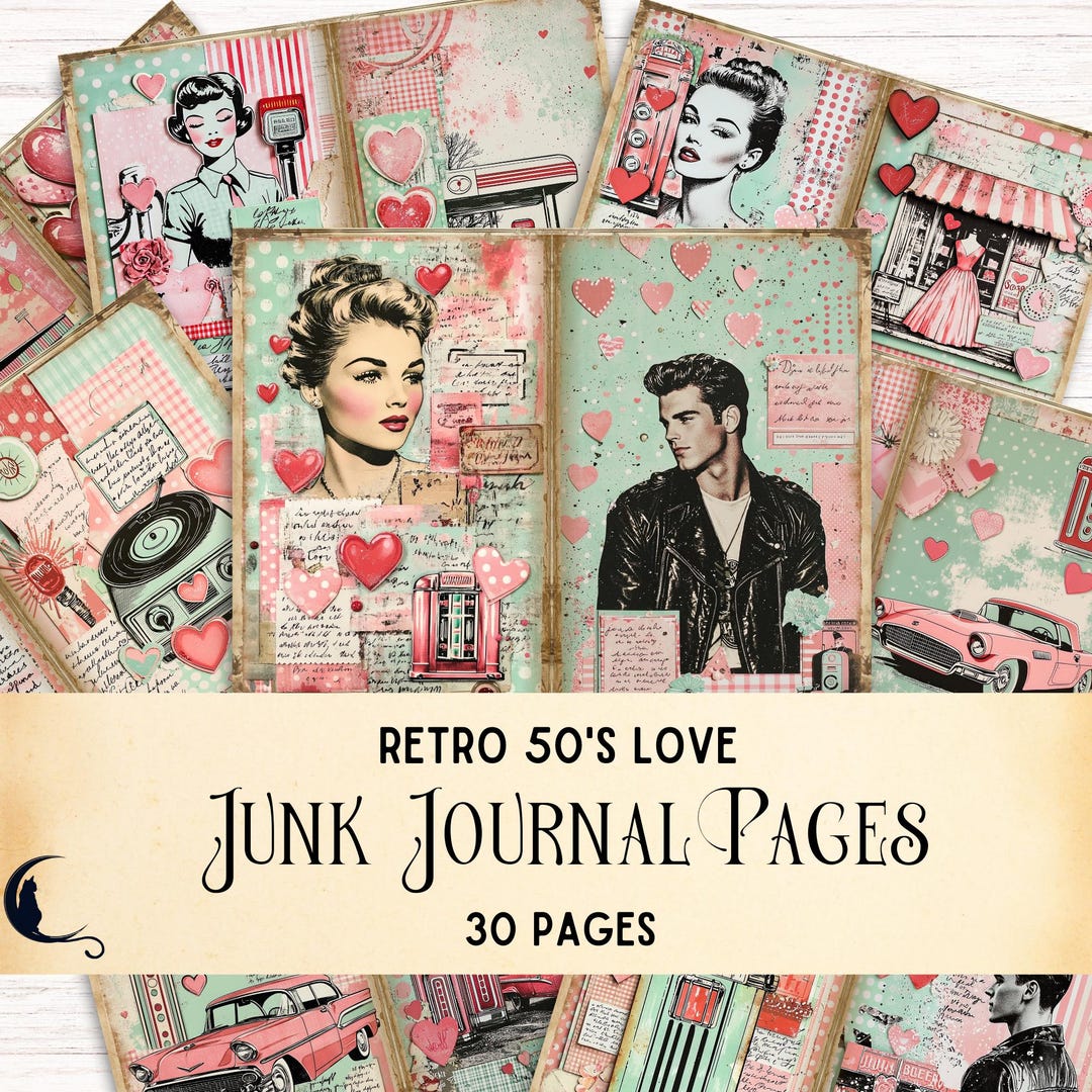 Retro 1950s Love Junk Journal Kit, Vintage Cars Classic, Valentine ...