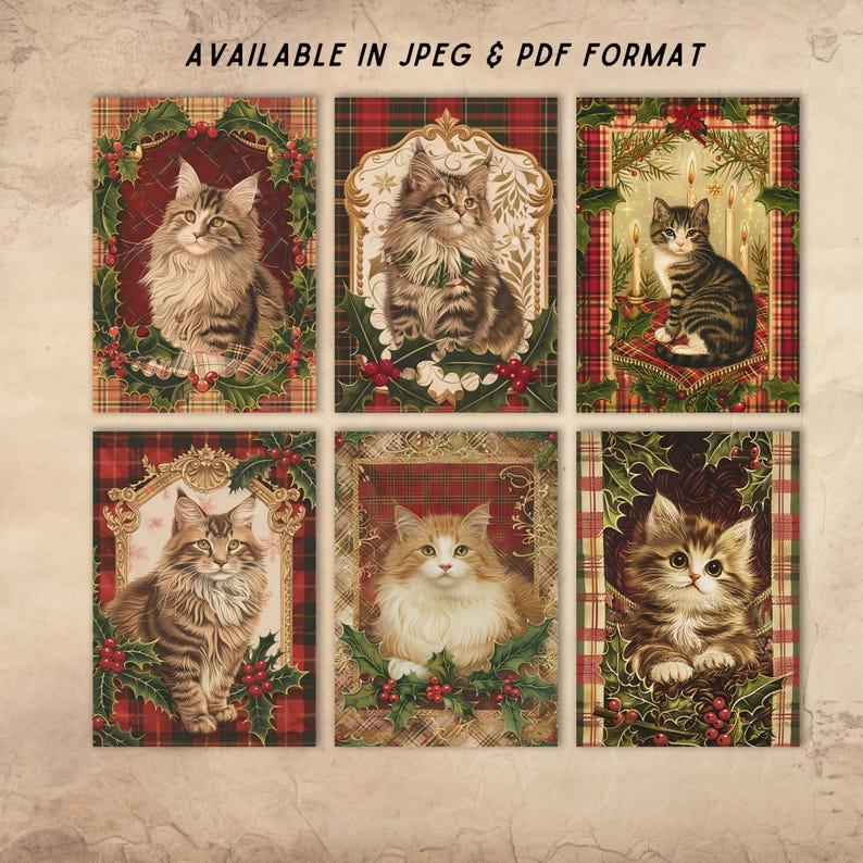 Vintage Christmas Cats Junk Journal Paper, Digital Download, Printable ...