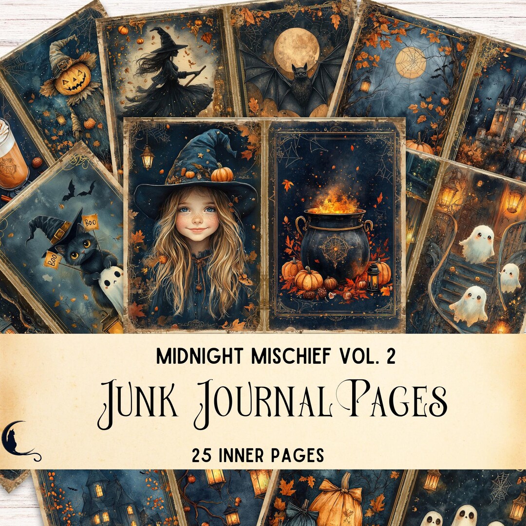 Midnight Mischief Whimsical Halloween Junk Journal Kit, Cute Ghost ...