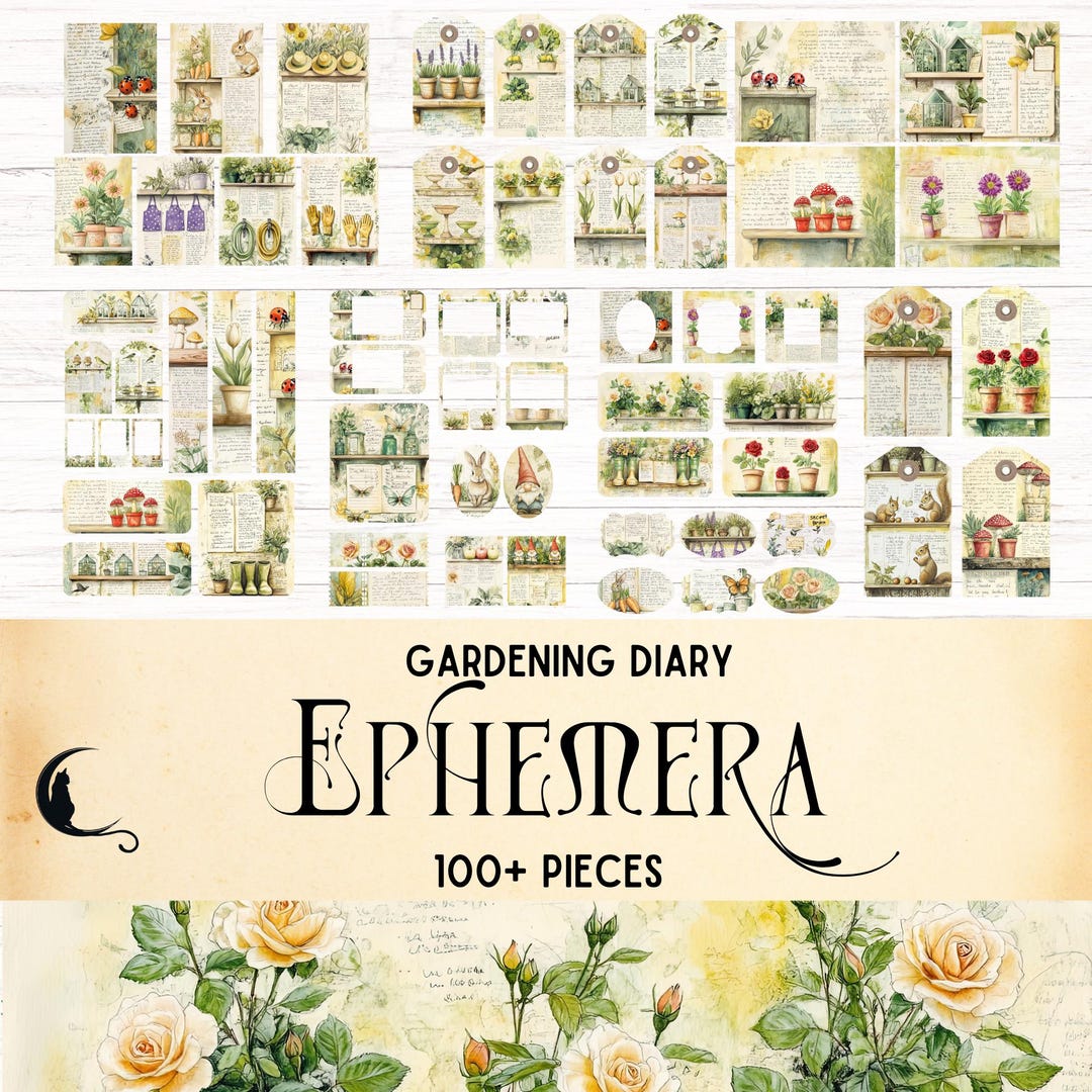 Gardening Diary Junk Journal Ephemera Kit, Printable Ephemera Tags ...