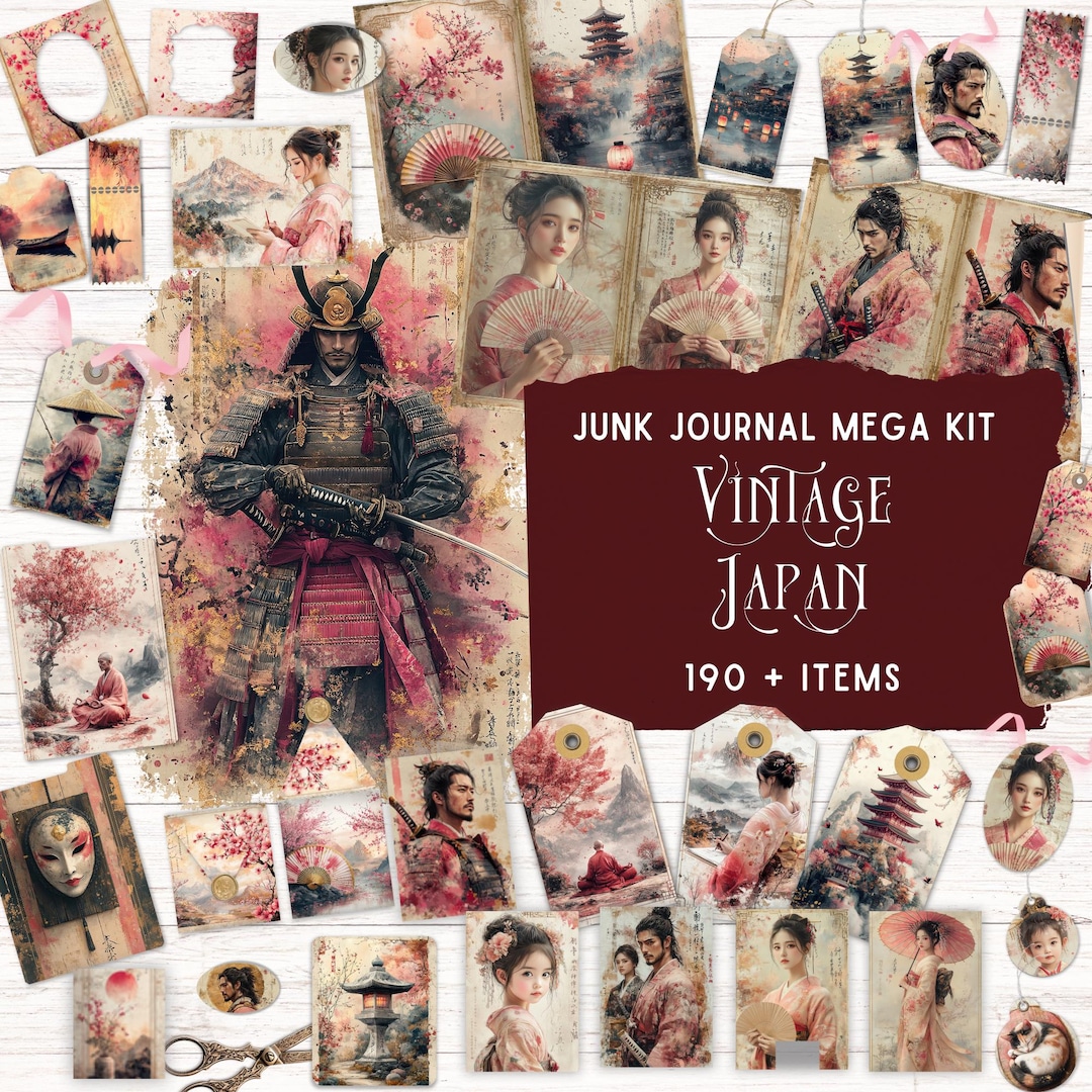 Vintage Japan Junk Journal Kit, Japanese Scrapbooking Pages, Samurai ...