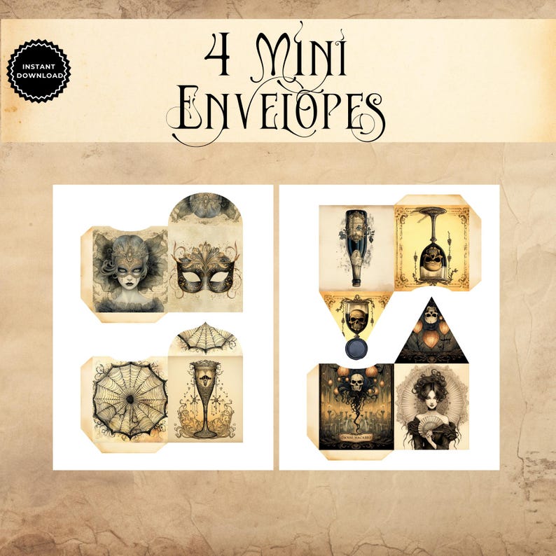 Vintage Halloween Gothic Masquerade Mini-envelopes Junk Journal Kit ...