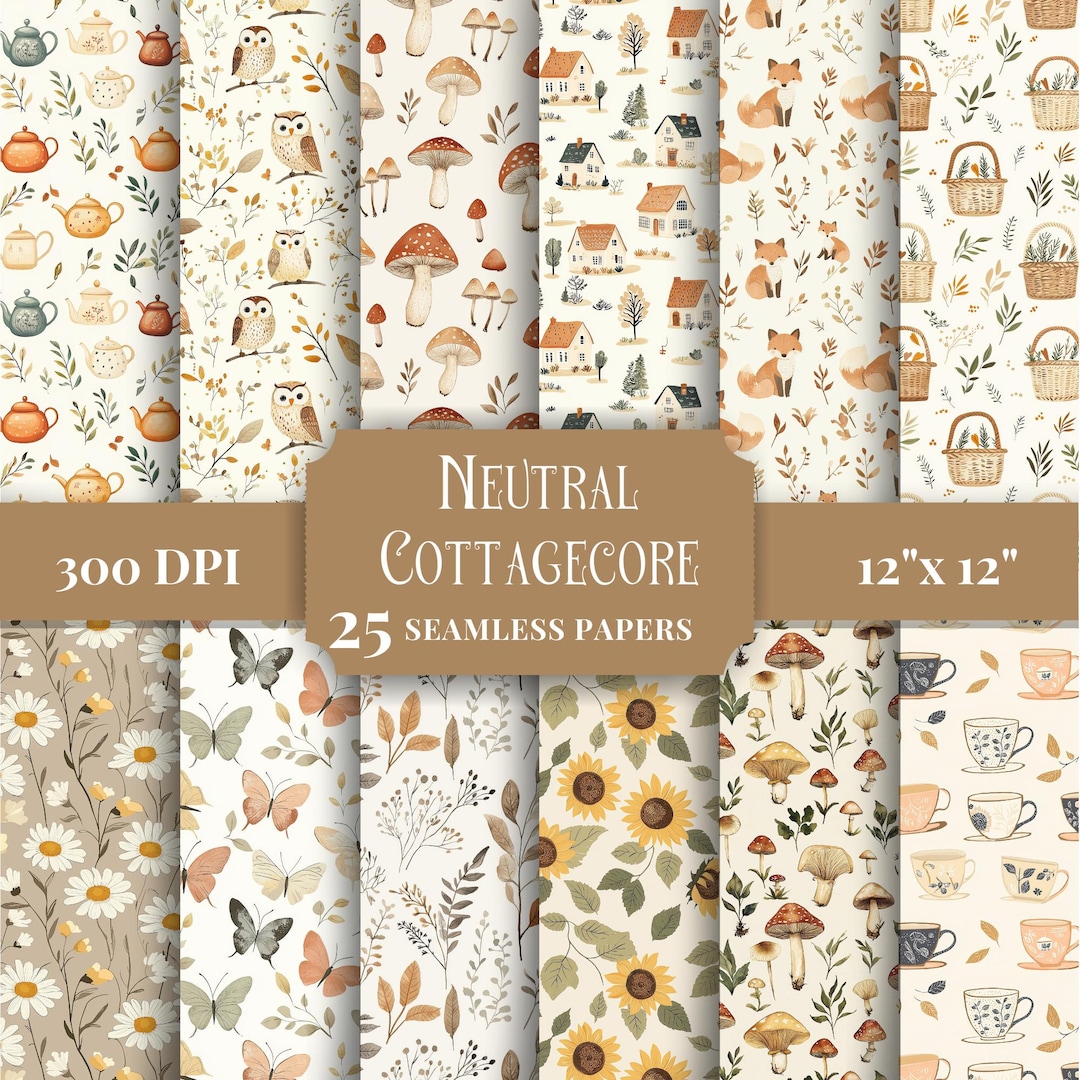 Seamless Neutral Cottagecore Digital Paper, Printable Patterns for ...