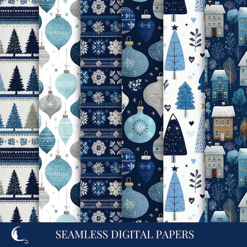 Blue Nordic Christmas Digital Paper Pack, Seamless Patterns for ...