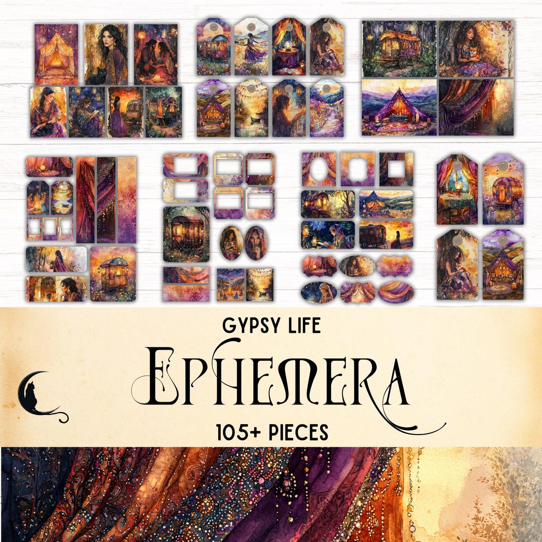 Gypsy Junk Journal Ephemera Kit, Printable Bohemian Ephemera Tags ...