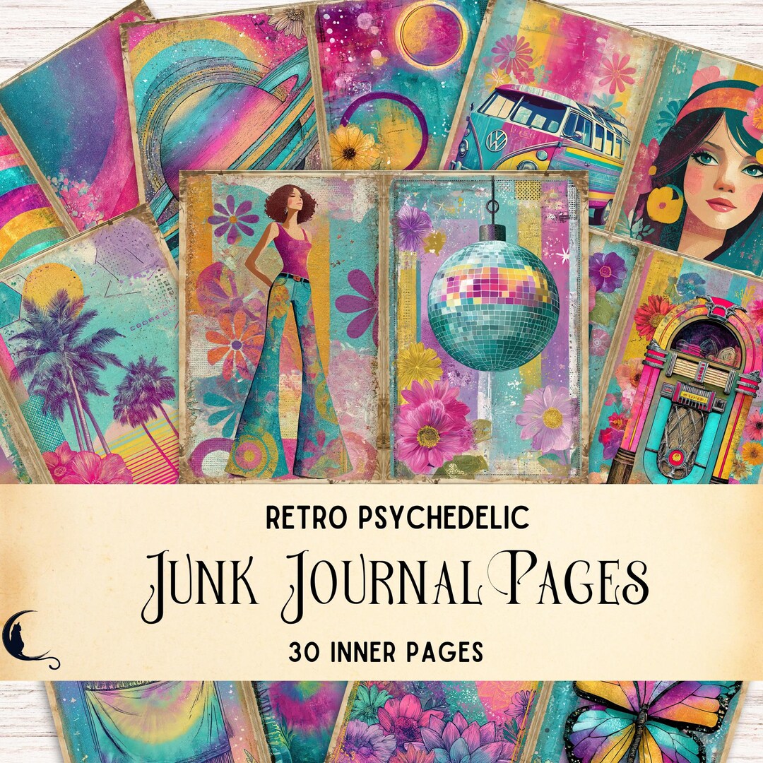 Retro Psychedelic Junk Journal Kit, Printable Boho Hippie Scrapbook ...