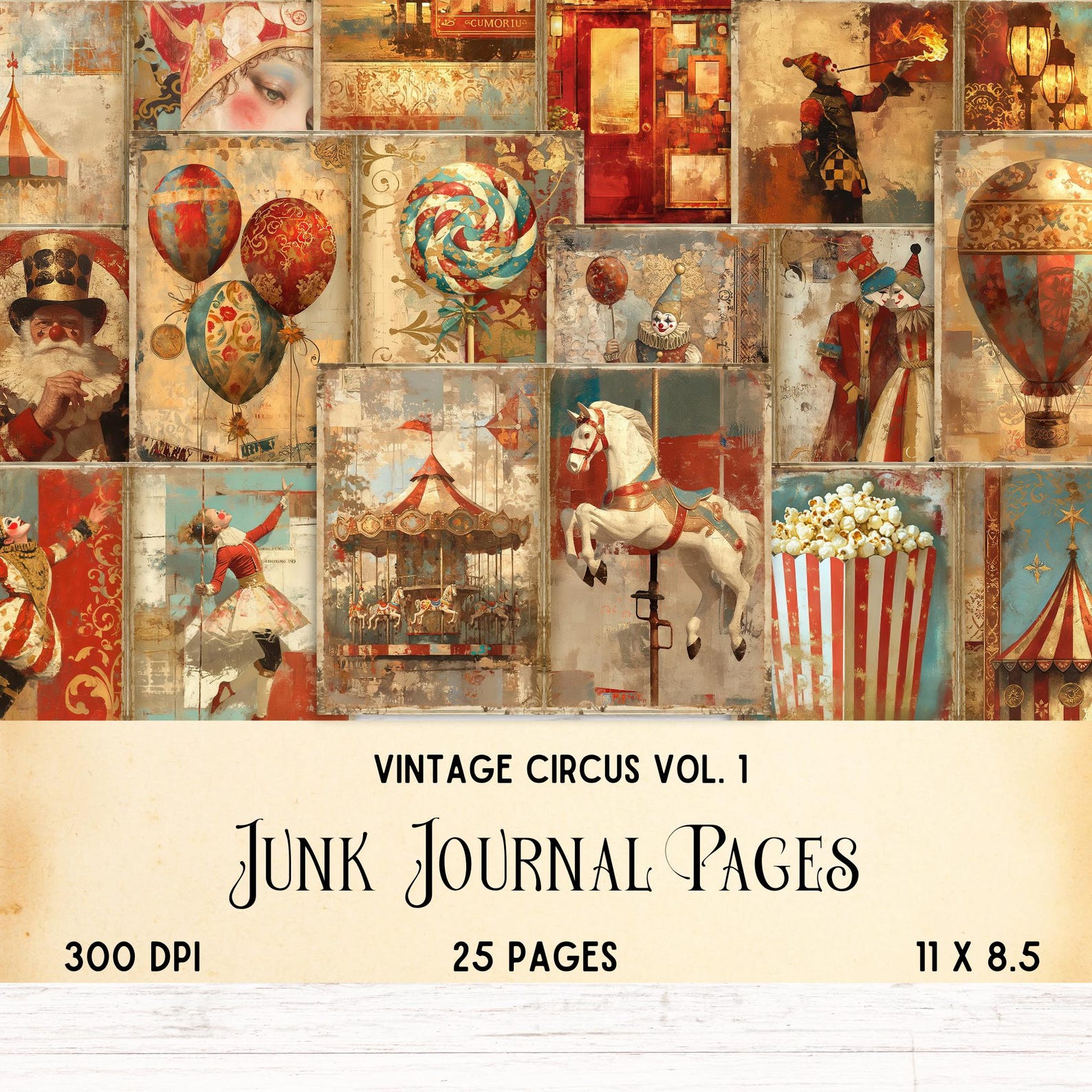 Circus Junk Journal Kit, Vintage Circus Ephemera, Printable Digital ...