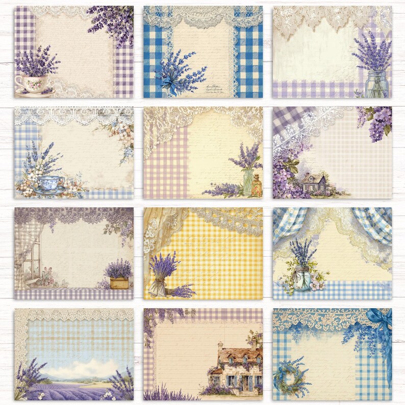 Lavender Cottage Gingham & Lace Junk Journal Kit, Printable Cottagecore ...