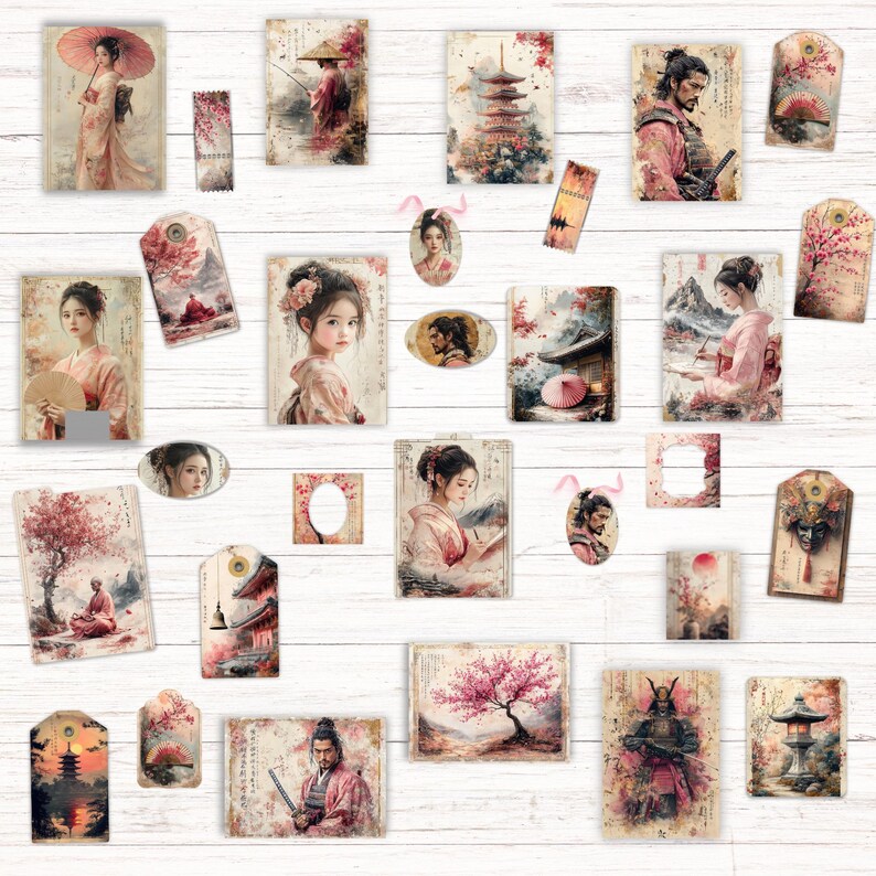 Vintage Japan Junk Journal Ephemera Kit, Samurai Printable Ephemera ...