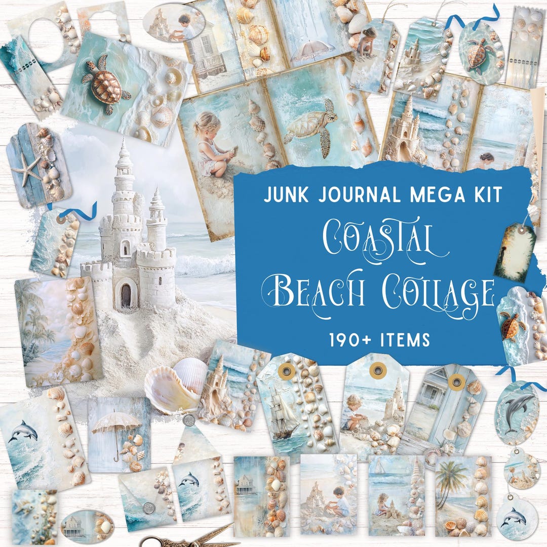 Beach Junk Journal Kit, Coastal Printable Folio Pocket, Nautical ...