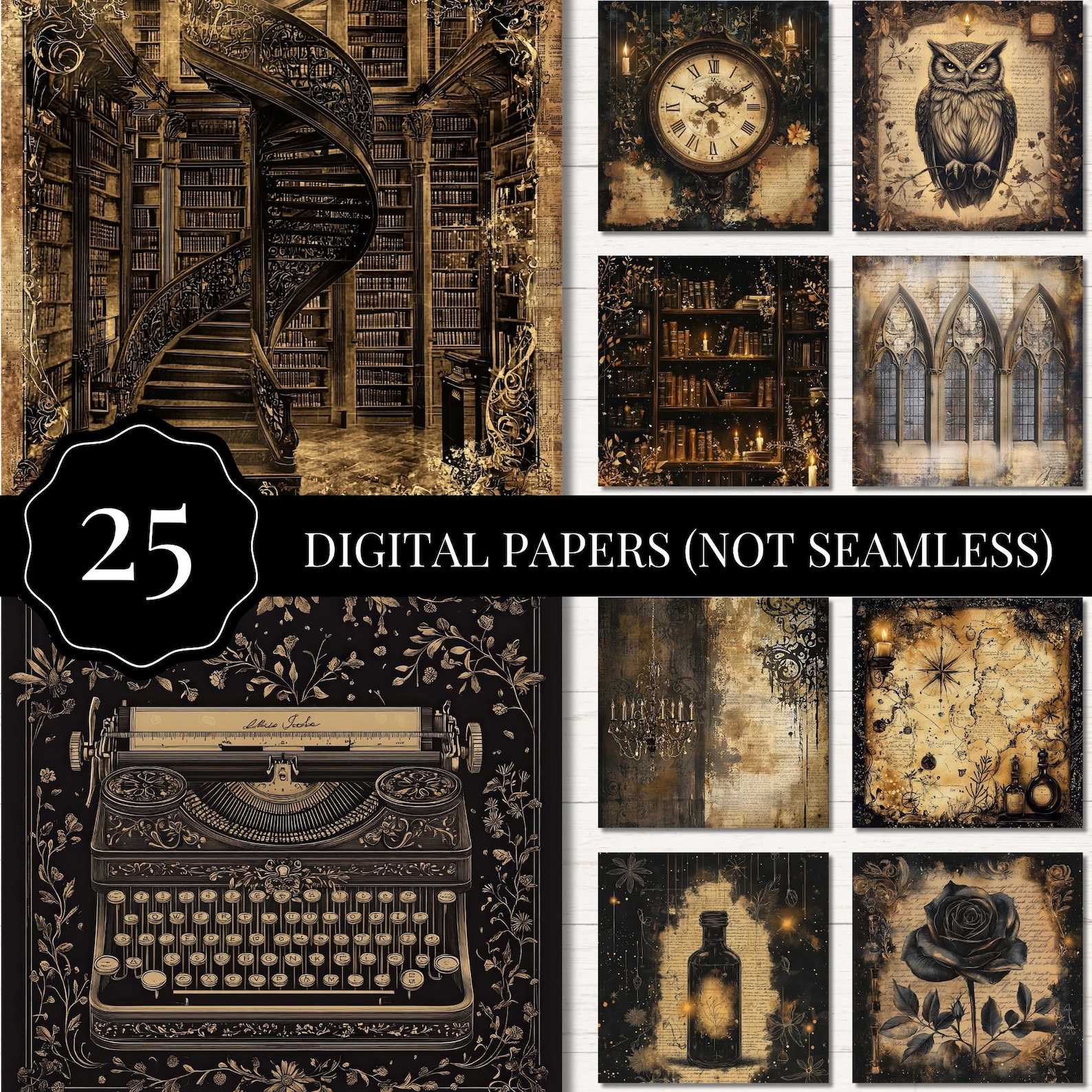 Dark Academia Digital Paper, Vintage Gothic Aesthetic Printable ...