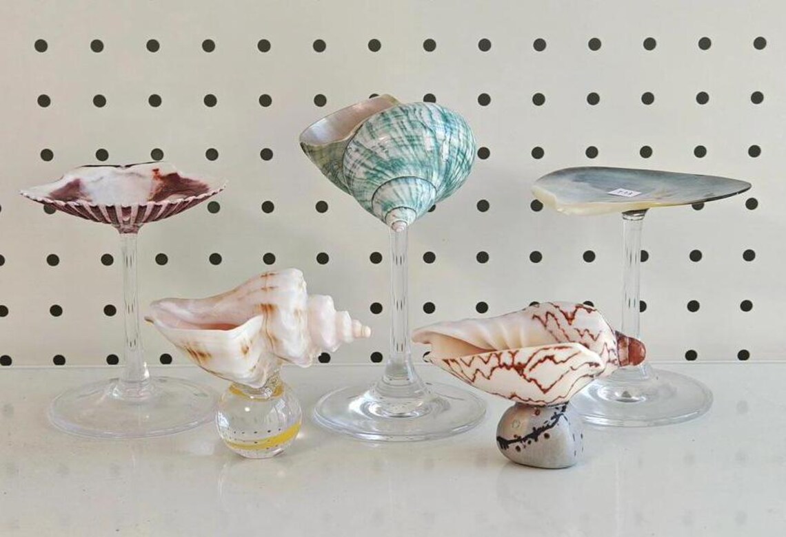 Handmade Collectible Shell Wine Glasses, Beach Anniversary Wedding Wine ...