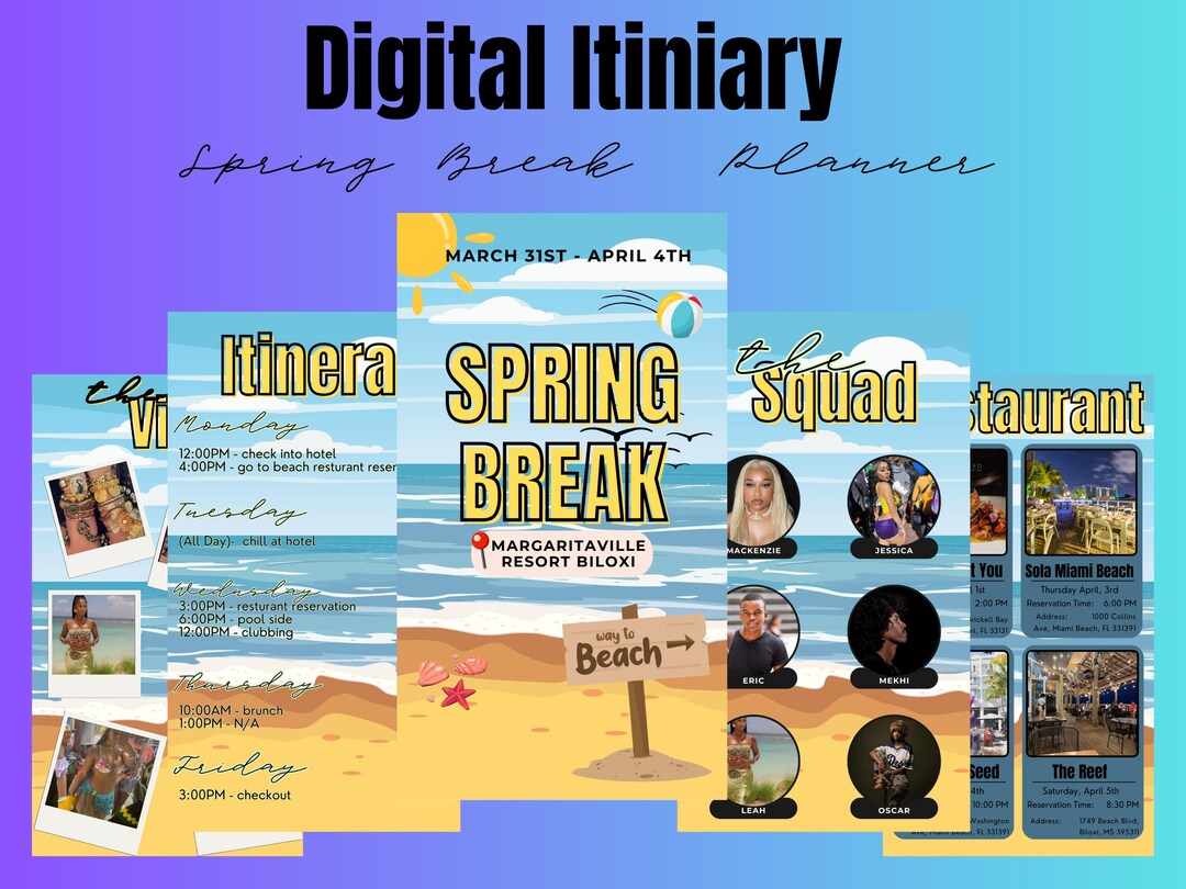 Springbreak Itinerary, Editable Canva Template, Vacation Getaway, Week ...