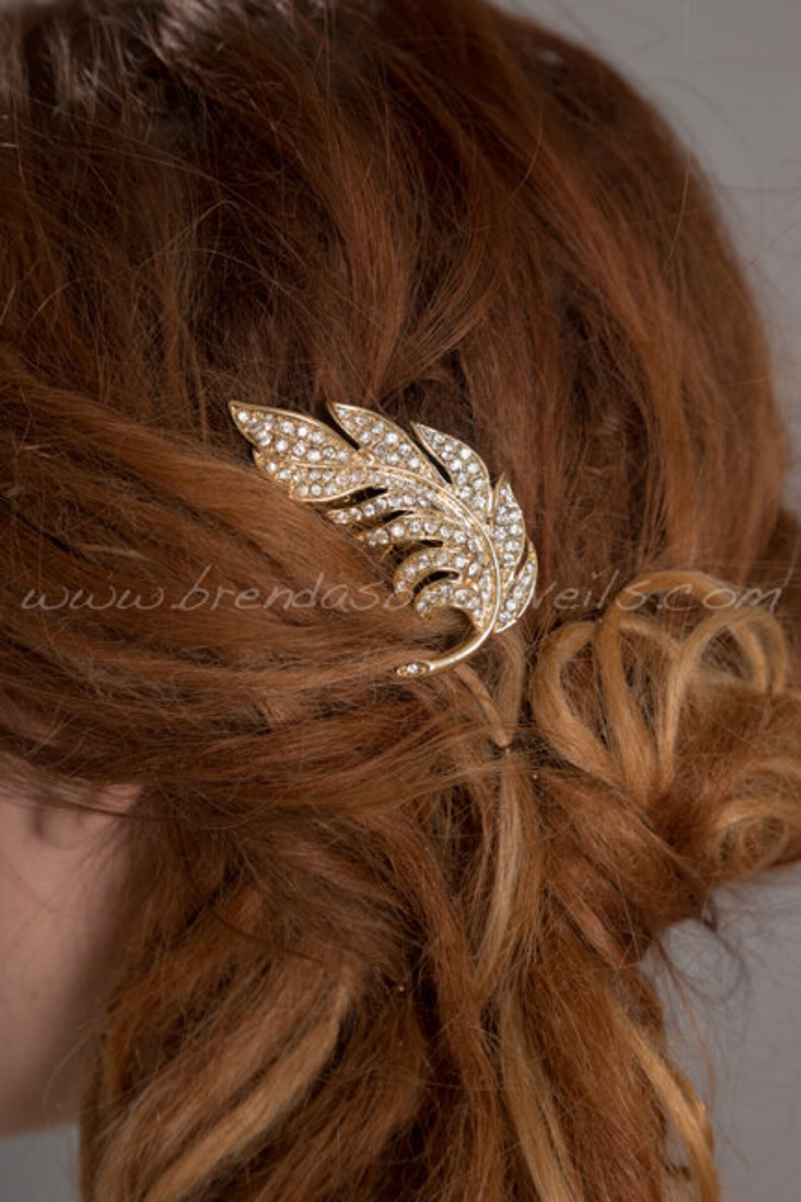 Gold Rhinestone Feather Hair Comb Wedding Headpiece Ramona - Etsy