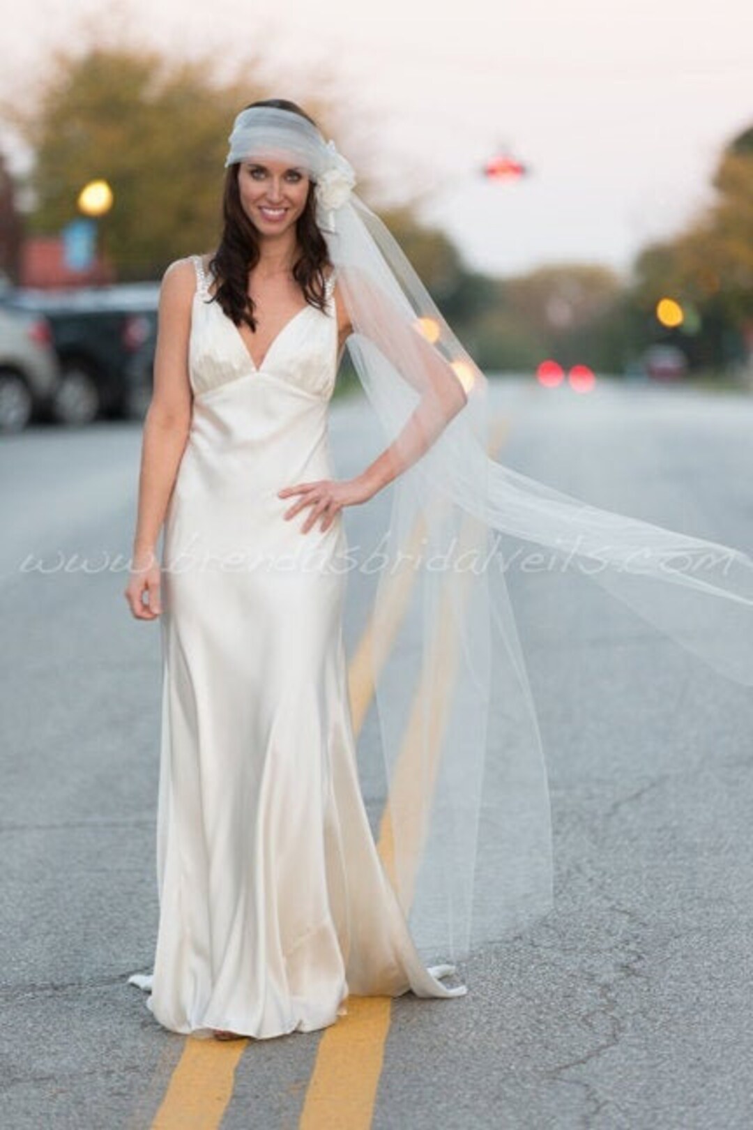 3 Piece Bridal Veil Set, Tulle Head Wrap, Tulle Tails W Silk Flower ...