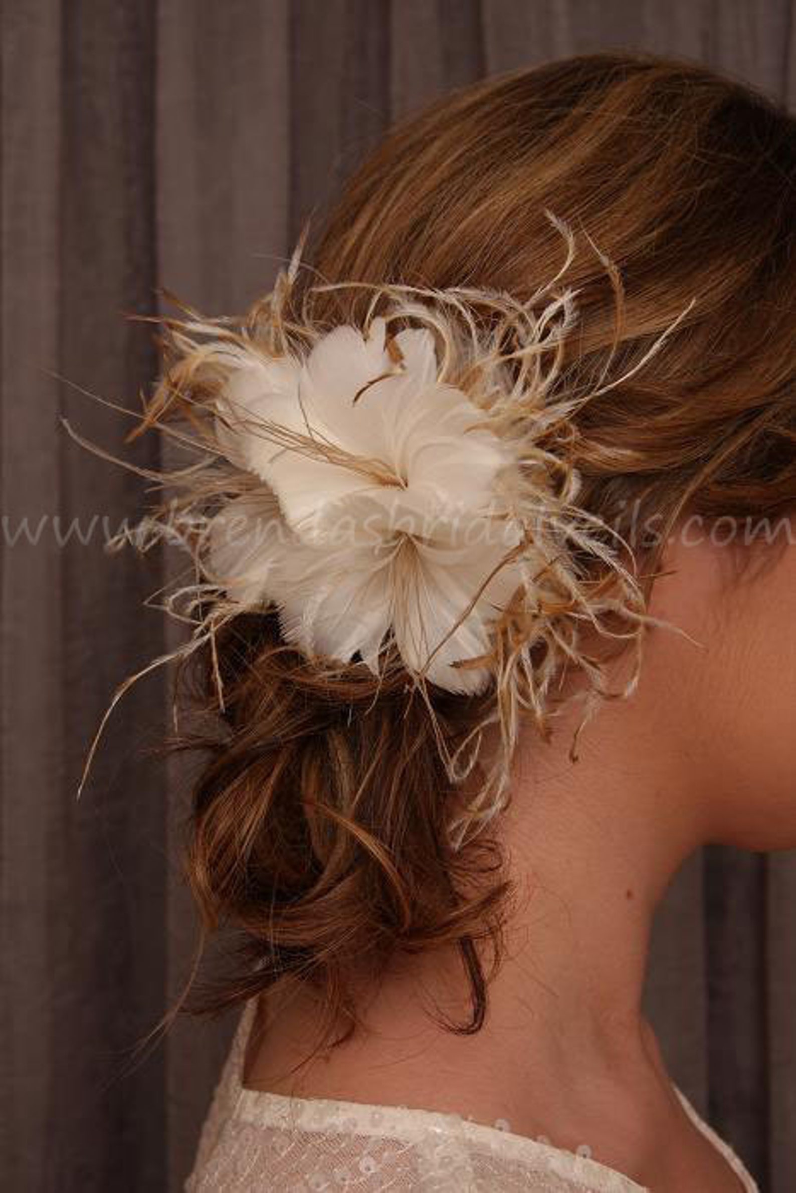 Feather Flower, Bridal Veil Birdcage Fascinator, Vanilla & Honey Ivory ...