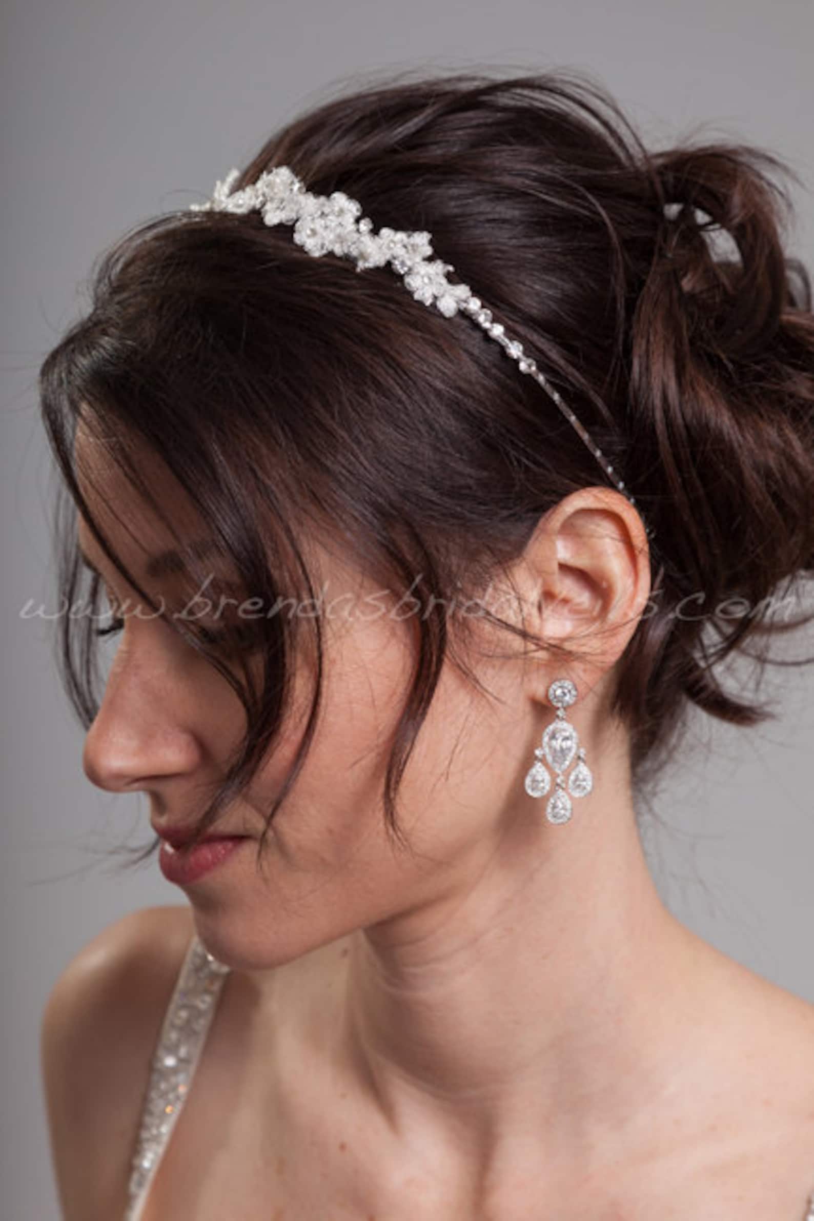 Wedding Headband Lace Headband Rhinestones Pearls Bridal | Etsy