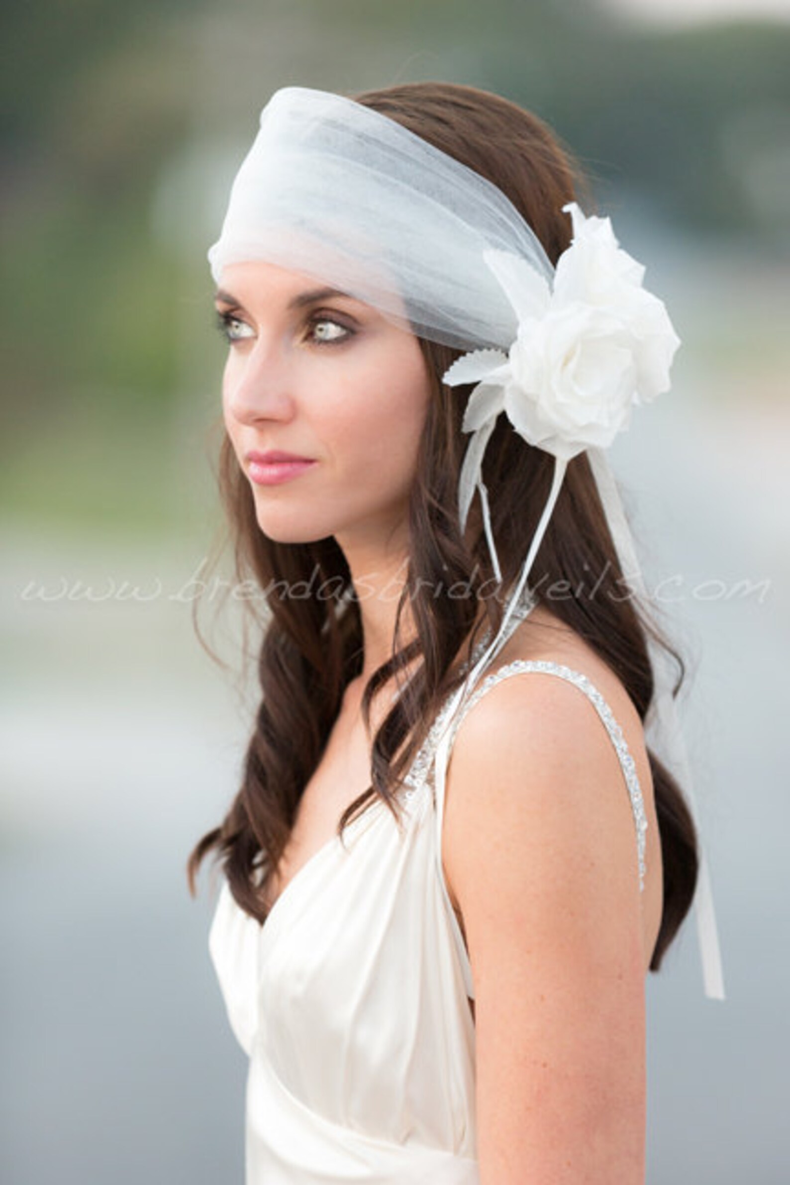 3 Piece Bridal Veil Set Tulle Head Wrap Tulle Tails W Silk | Etsy