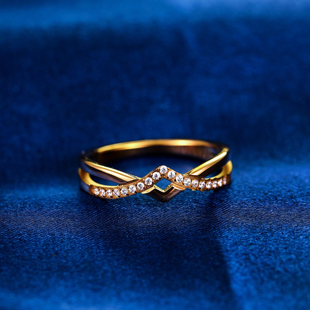Gold V Shaped Zircon Ring • Minimalist V Ring • Stacking & Wedding Band ...
