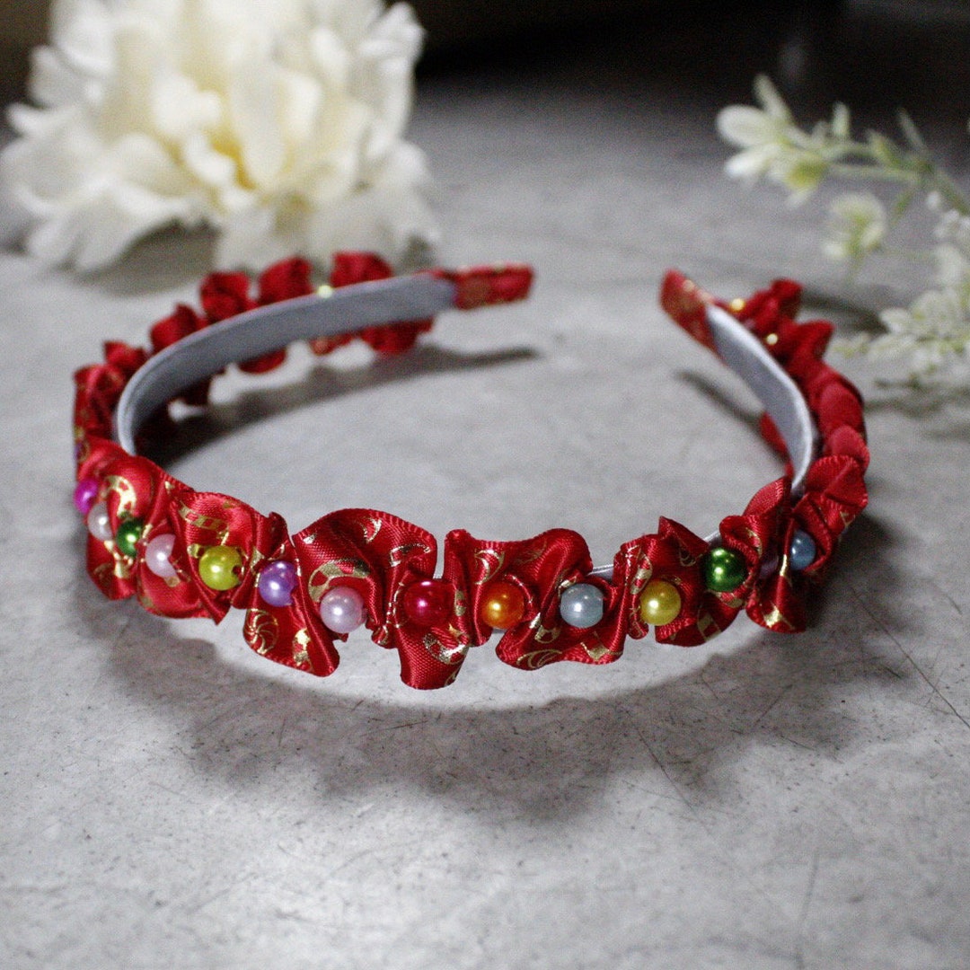 Red Ribbon Head Band Handmade Head Band Red Headband With Colorful ...