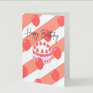Printable Birthday Card Happy Birthday Cake Balloons and Cake Card for ...
