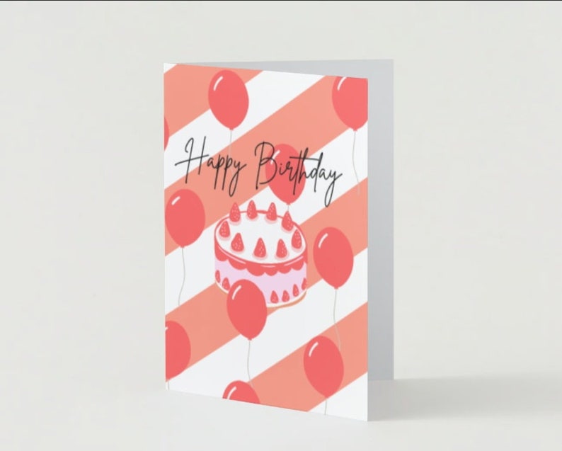 Printable Birthday Card Happy Birthday Cake Balloons and Cake Card for ...