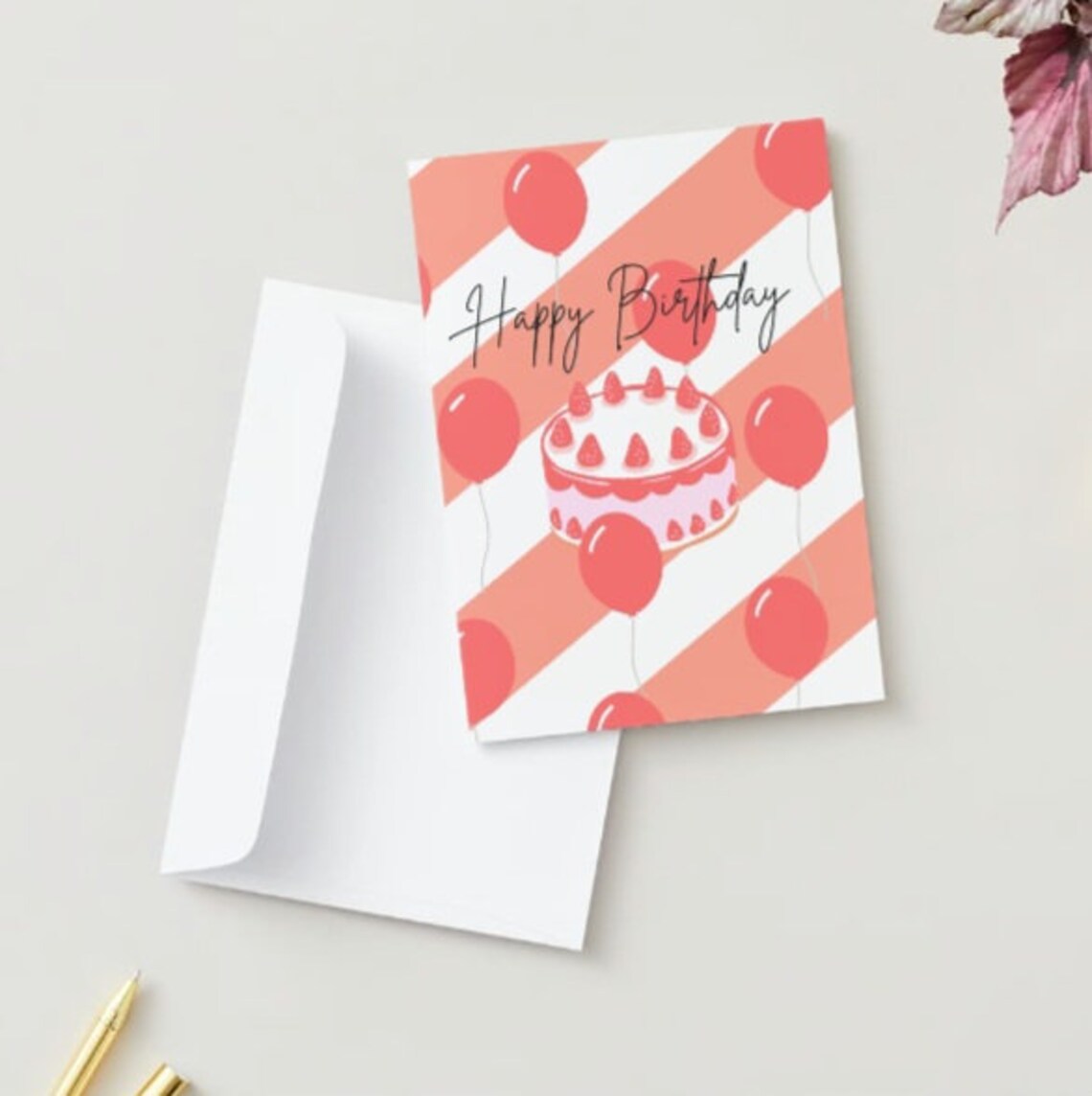 Printable Birthday Card Happy Birthday Cake Balloons and Cake Card for ...