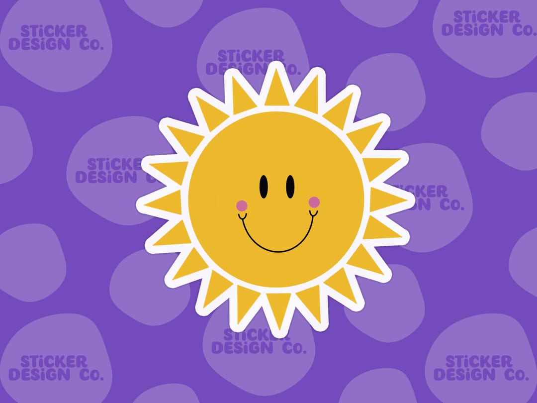 Smiling Sun Sticker for Laptop, Water Bottle, Phone, Vinyl Stickers ...