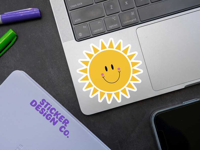 Smiling Sun Sticker for Laptop, Water Bottle, Phone, Vinyl Stickers ...
