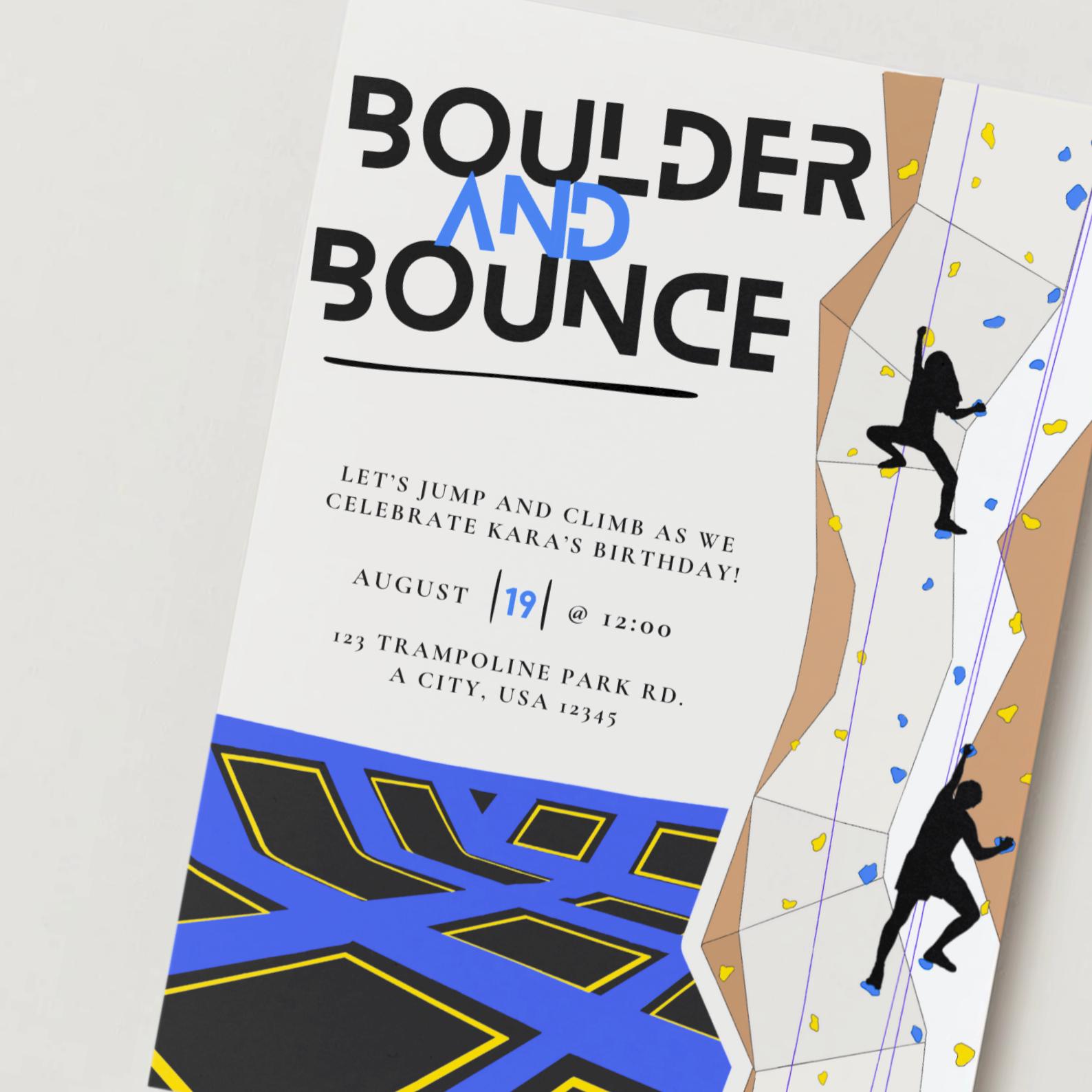Boulder 'N Bounce Invitation Template, Rock Wall Trampoline Park ...