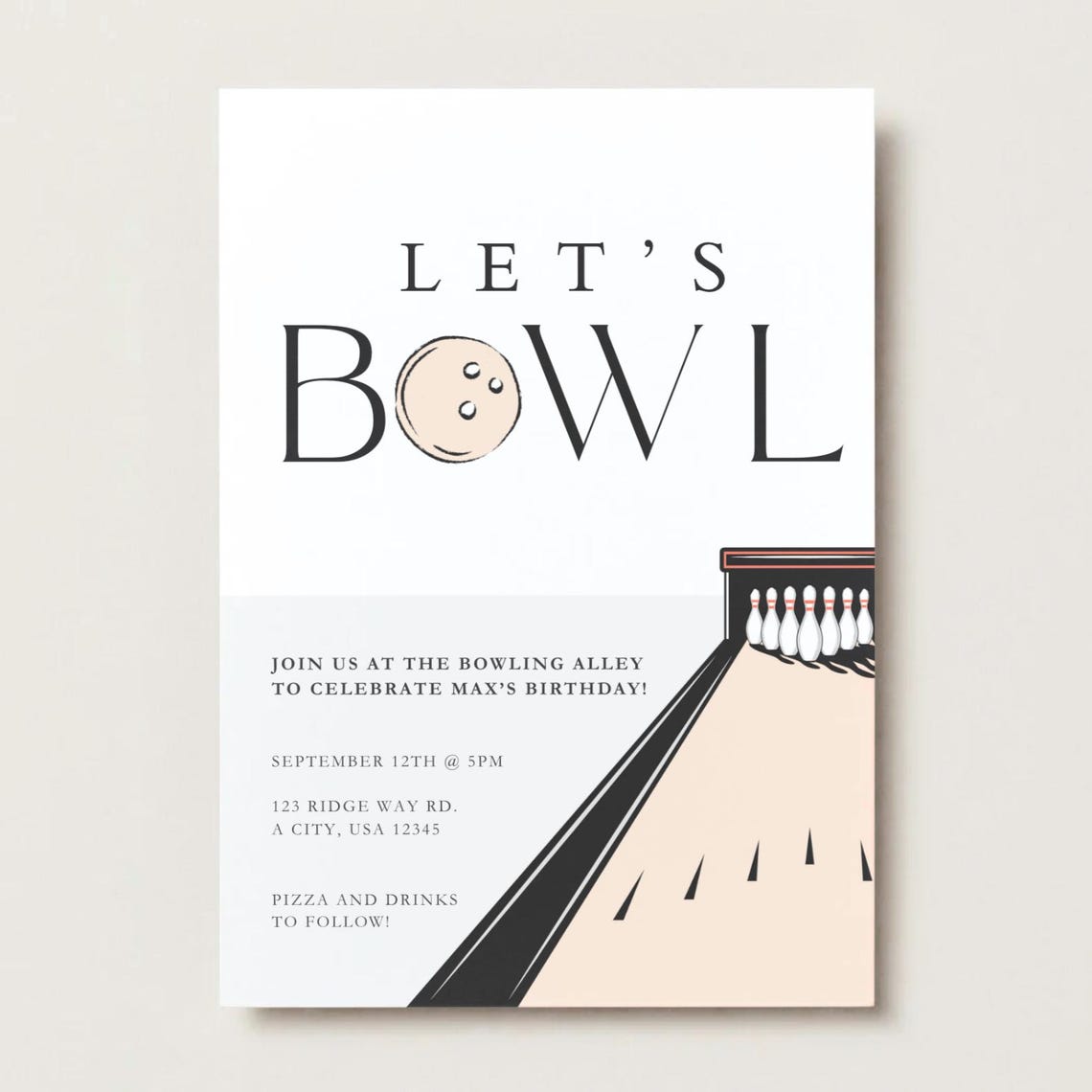 Editable Bowling Alley Invitation, Kids Bowling Alley Party Invitation ...