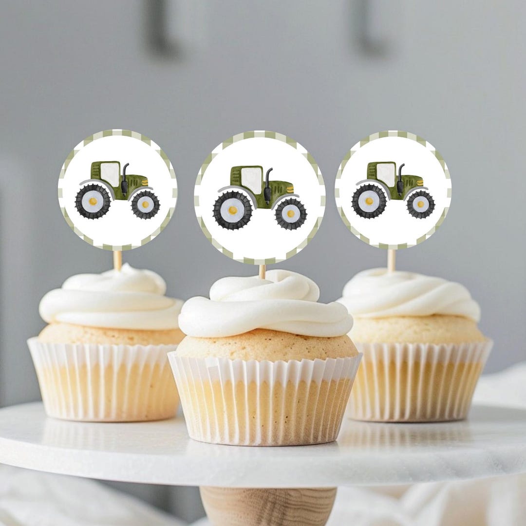Printable Tractor Cupcake Toppers, Simple Tractor Bag Tags, Green and ...