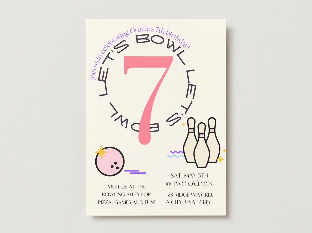 Editable Let's Bowl Invitation Digital, Bowling Theme Birthday ...