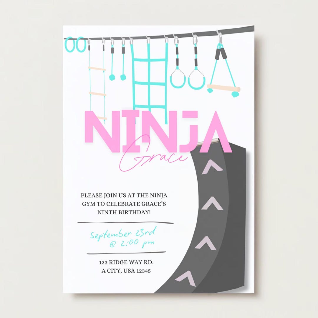 Editable Girls Ninja Invitation Digital, Girls Ninja Warrior Birthday ...