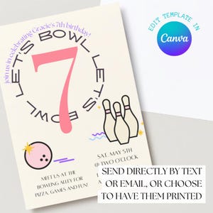 Editable Let's Bowl Invitation Digital, Bowling Theme Birthday ...