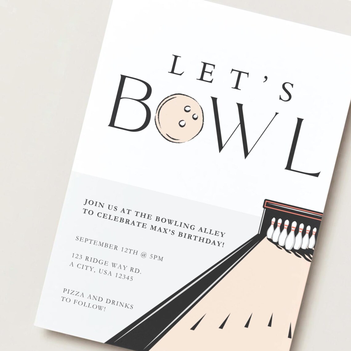 Editable Bowling Alley Invitation, Kids Bowling Alley Party Invitation ...