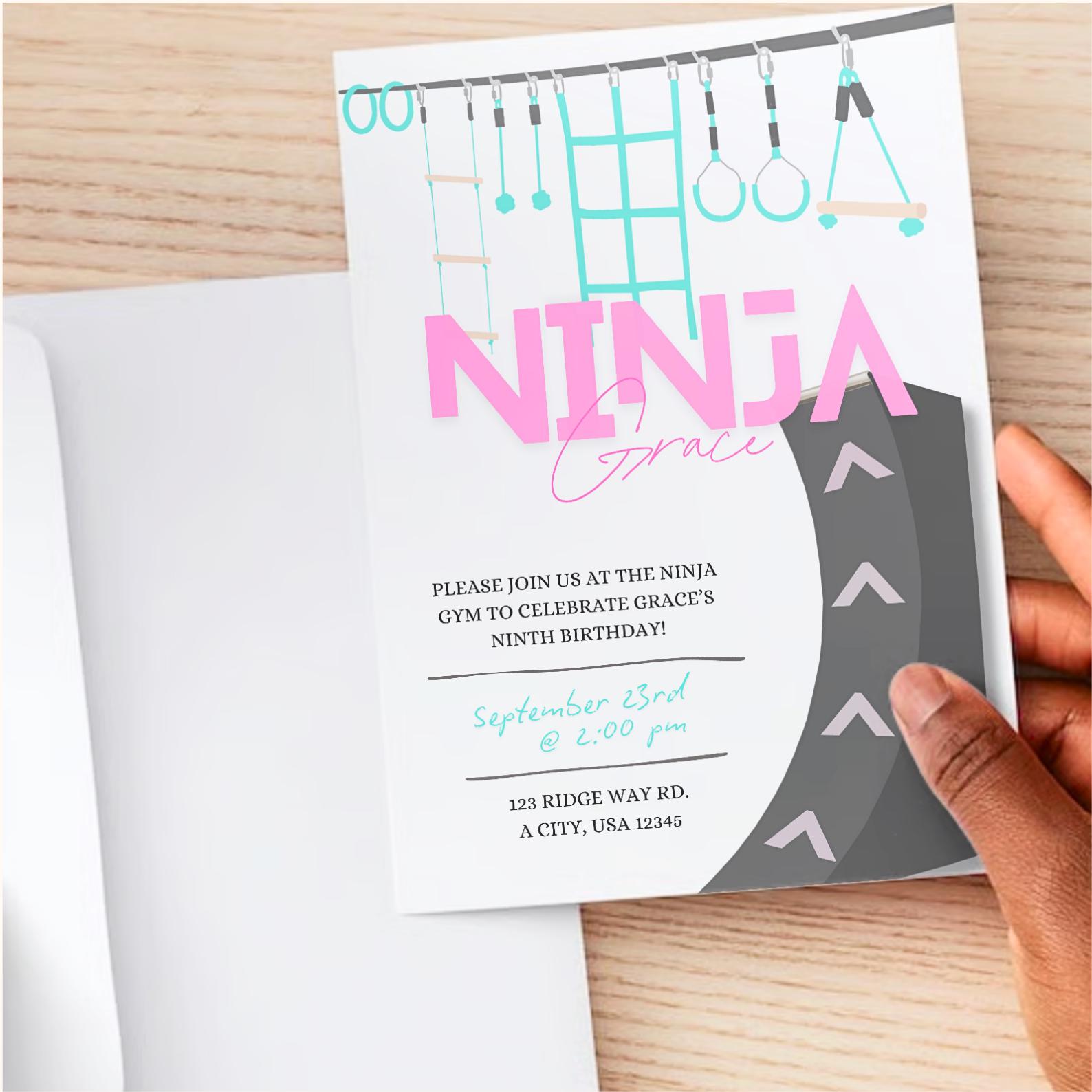 Editable Girls Ninja Invitation Digital, Girls Ninja Warrior Birthday ...