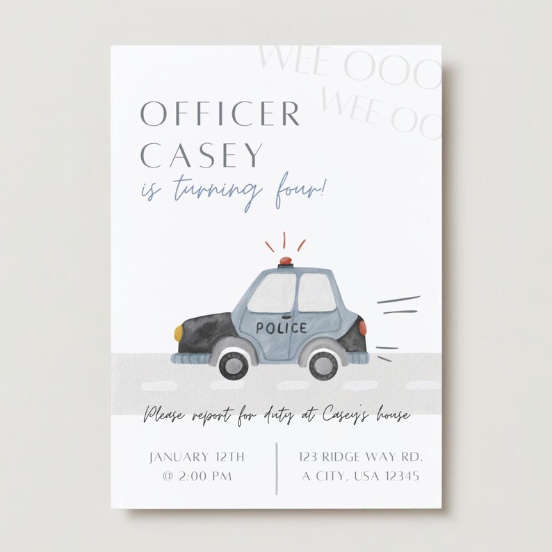 Editable Police Officer Invitation, Boys Digital Policeman Birthday ...