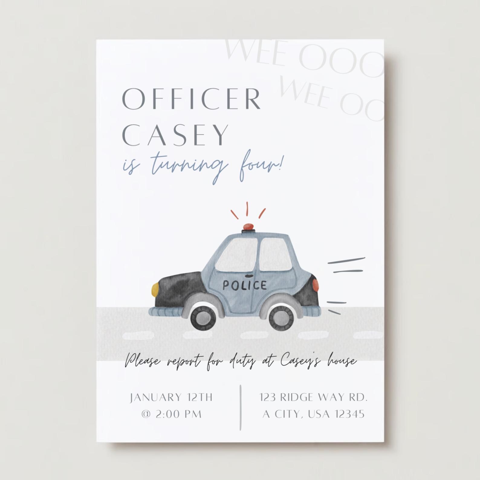 Editable Police Officer Invitation, Boys Digital Policeman Birthday ...