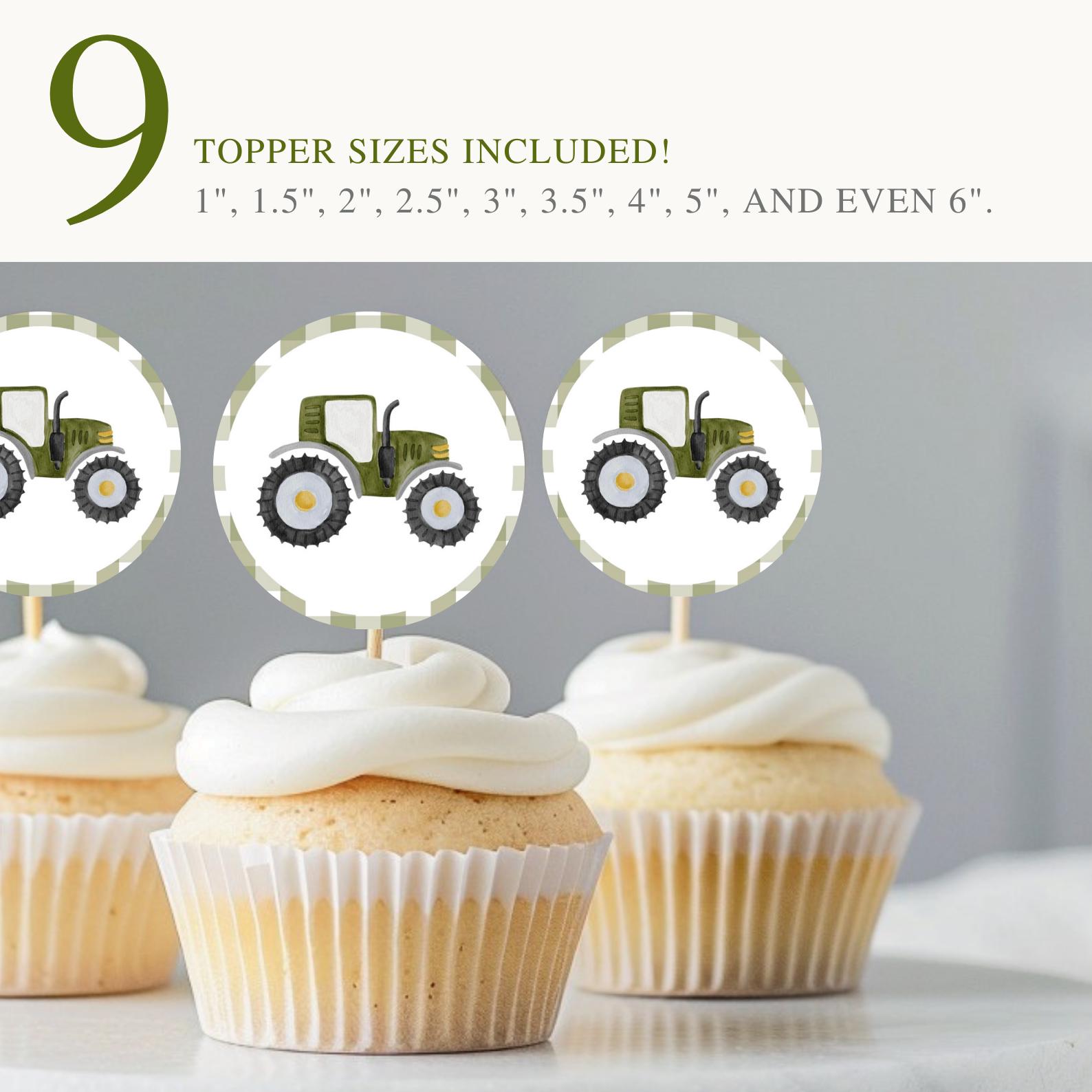 Printable Tractor Cupcake Toppers, Simple Tractor Bag Tags, Green and ...