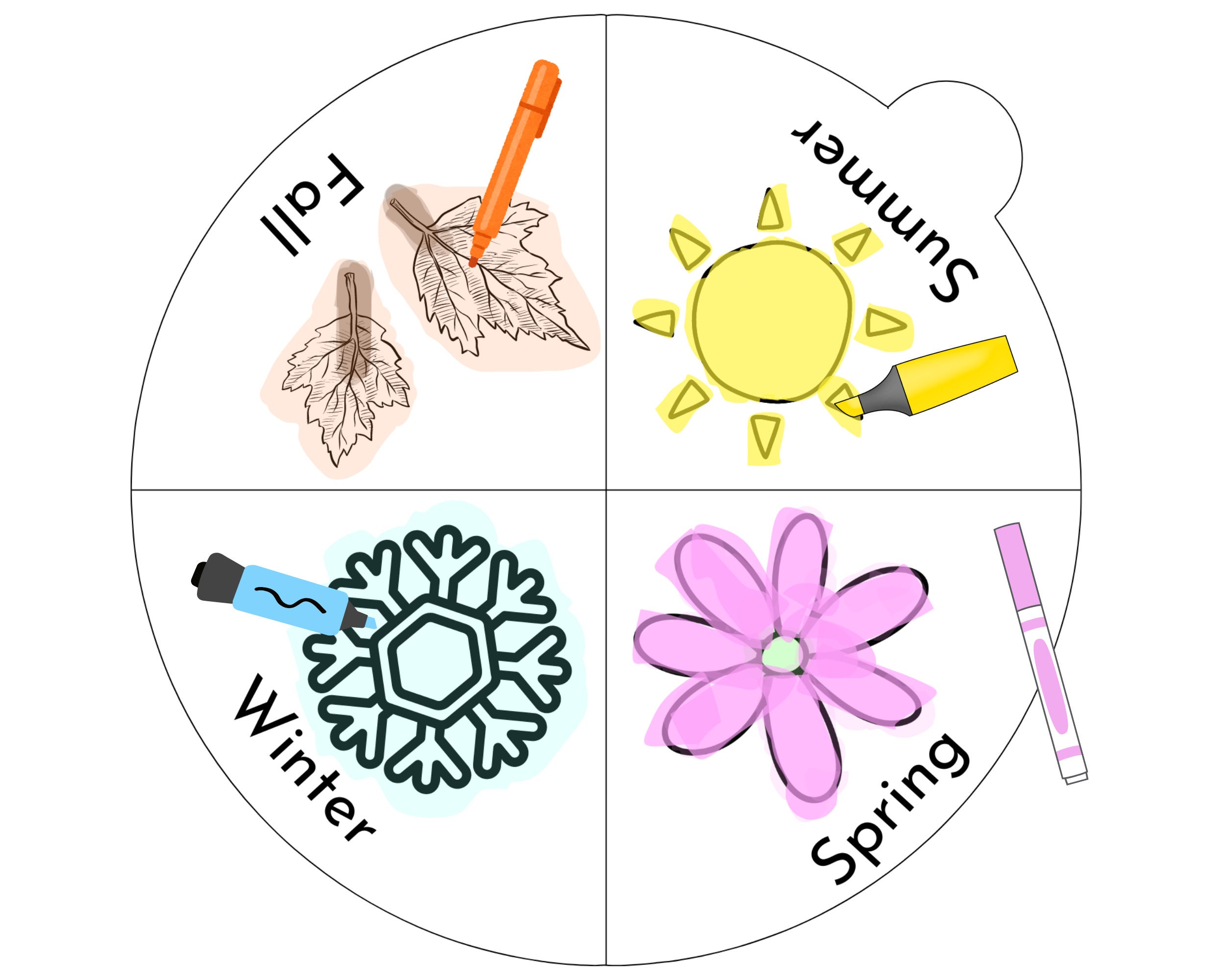 Printable Learn the Seasons Spinner Wheel, Coloring Page Preschool ...