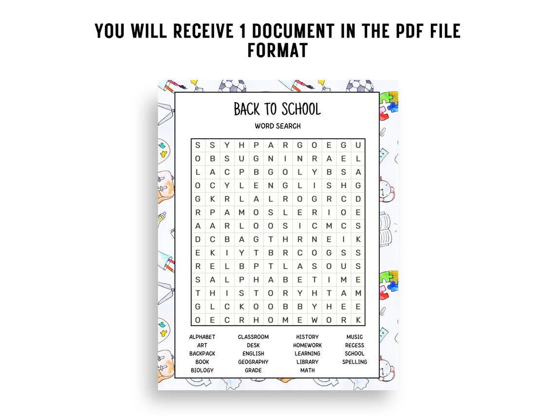 Back to School Word Search Puzzle, Back to School Printable Game, First ...