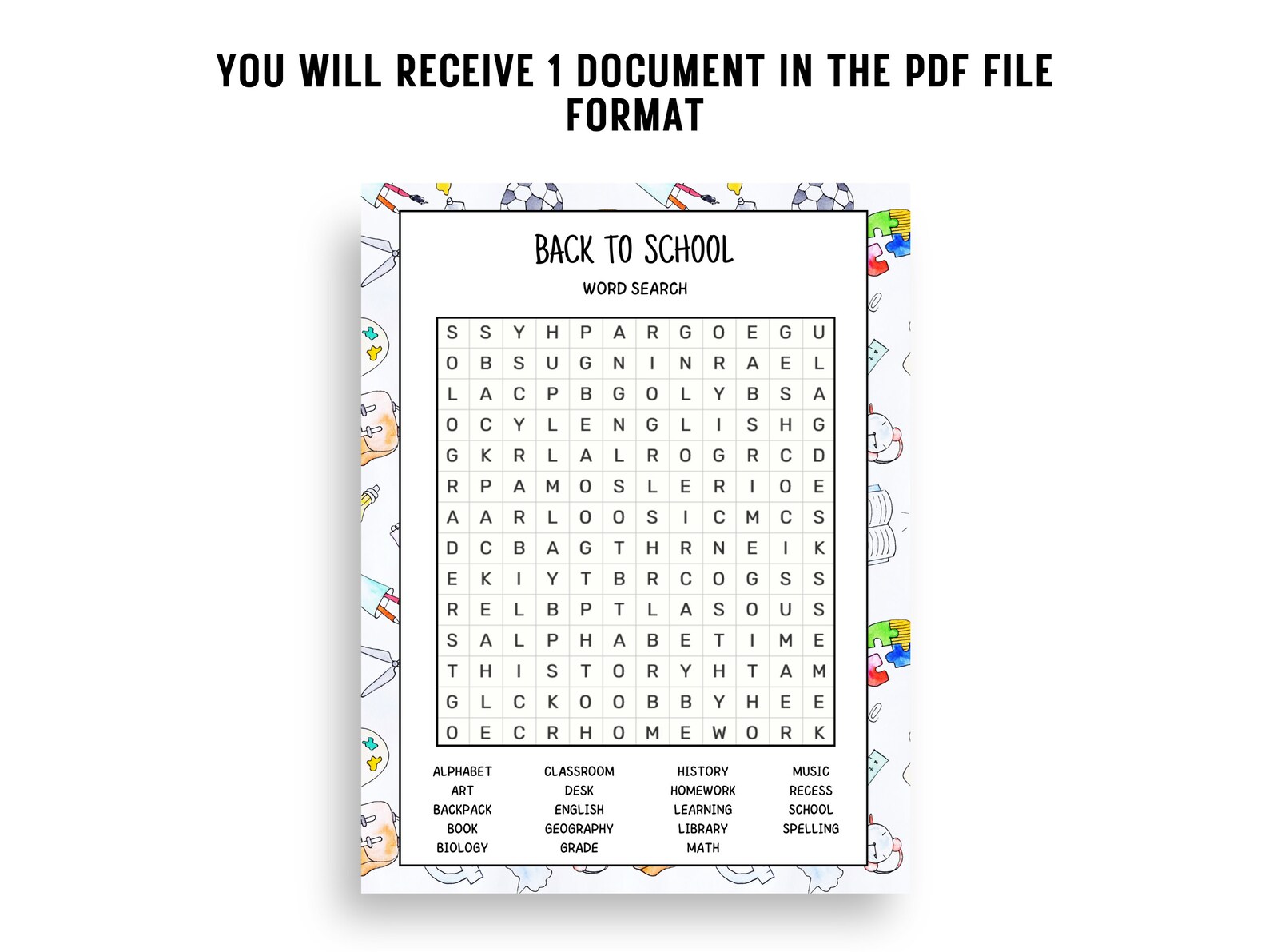 Back to School Word Search Puzzle, Back to School Printable Game, First ...