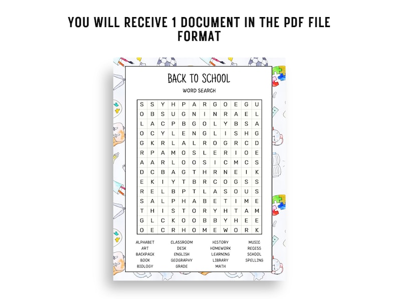 Back to School Word Search Puzzle, Back to School Printable Game, First ...