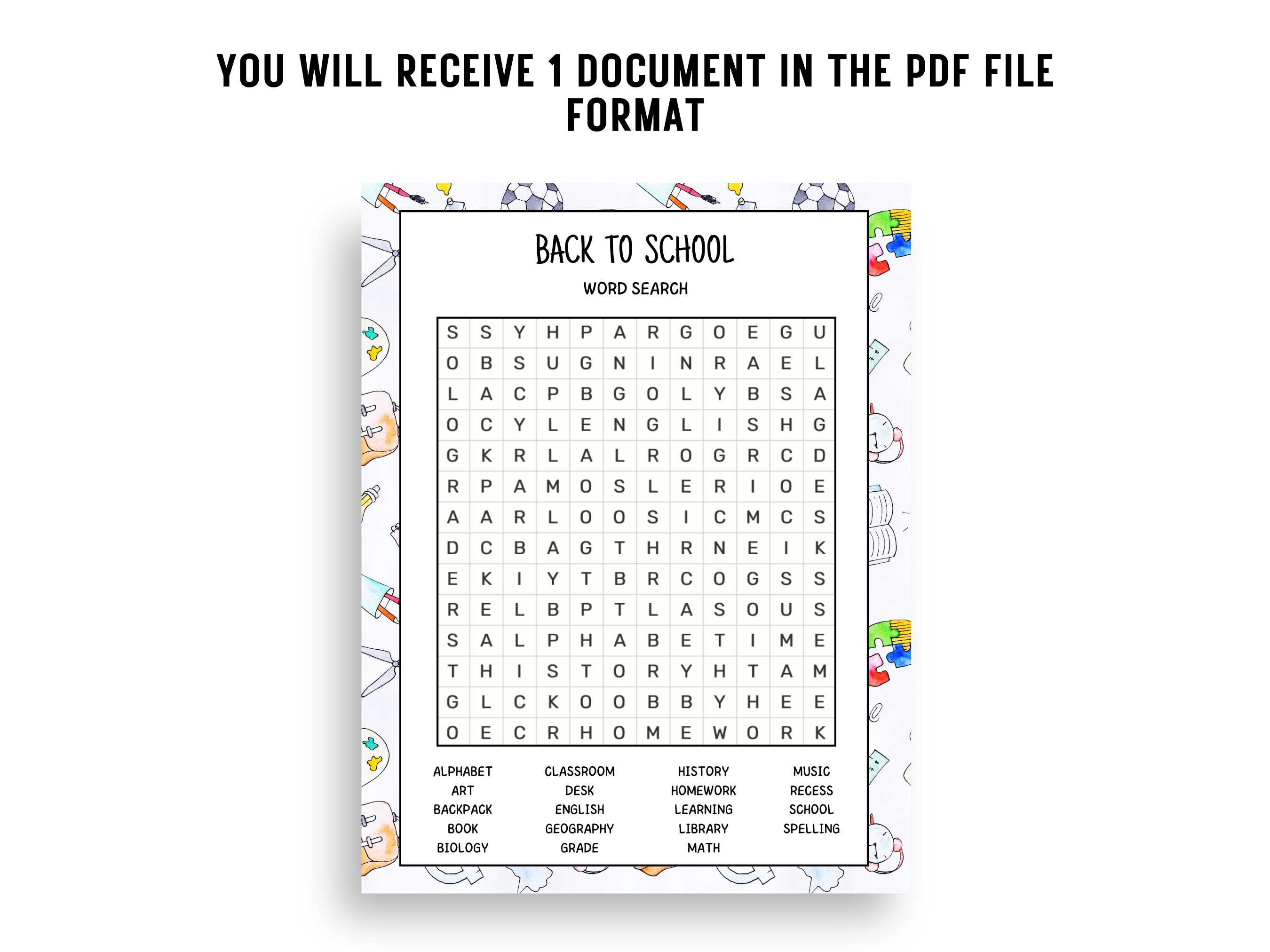 Back to School Word Search Puzzle, Back to School Printable Game, First ...