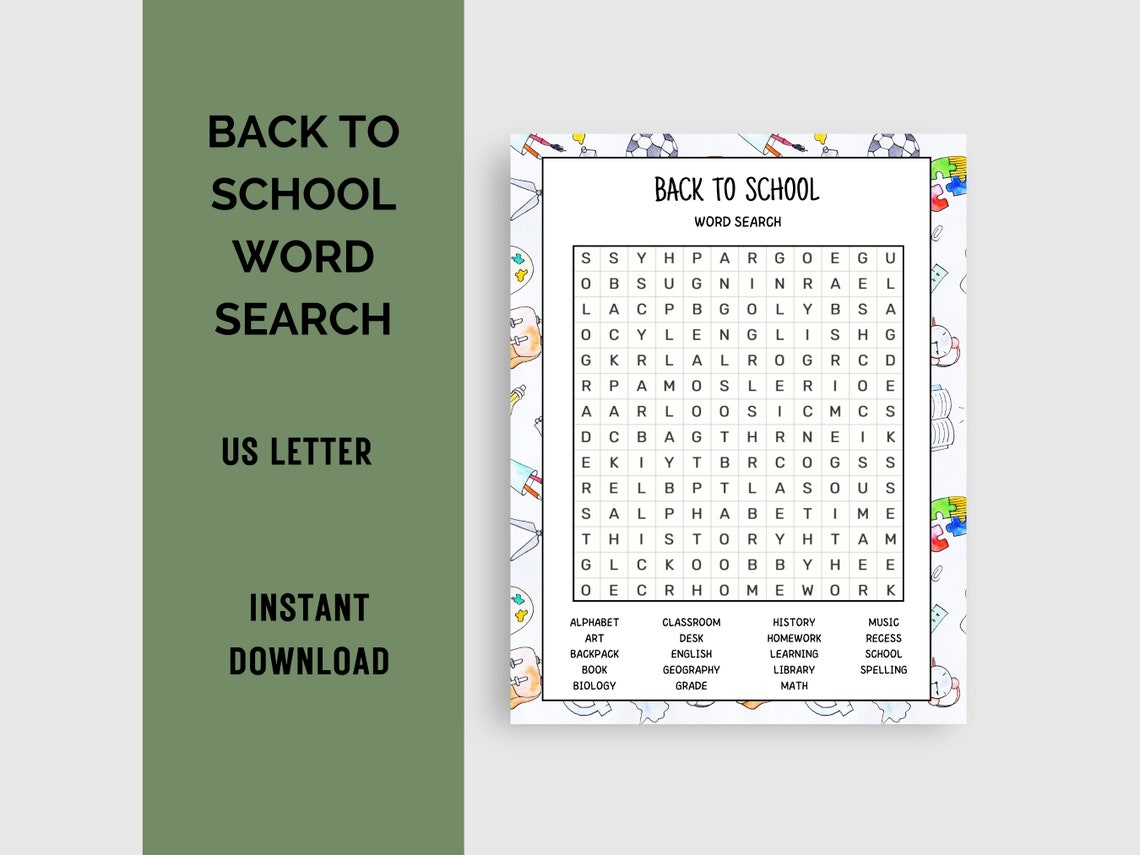 Back to School Word Search Puzzle, Back to School Printable Game, First ...