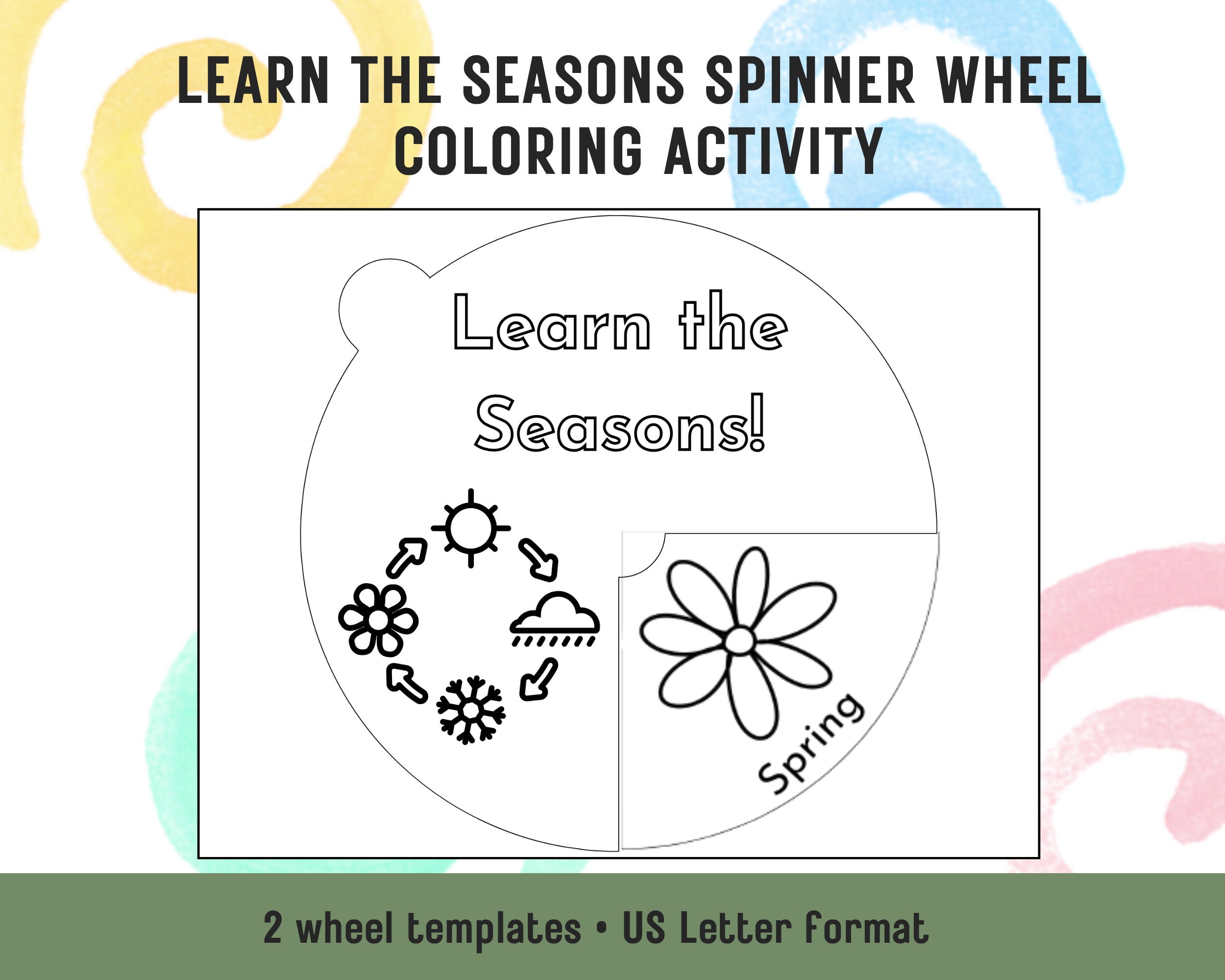 Printable Learn the Seasons Spinner Wheel, Coloring Page Preschool ...